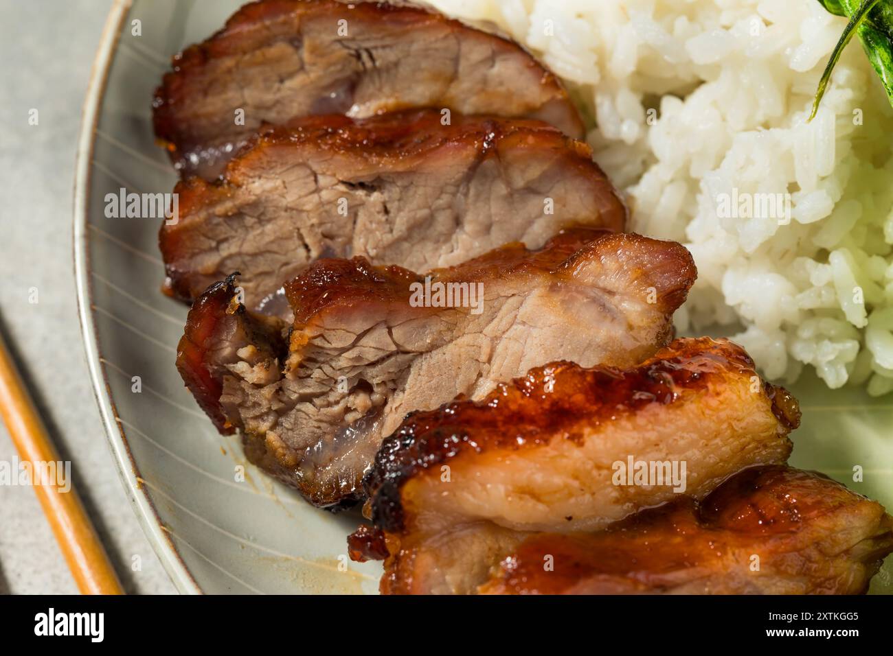 Chinese Char Siu Pork with Bok Choy and White Rice Stock Photo - Alamy