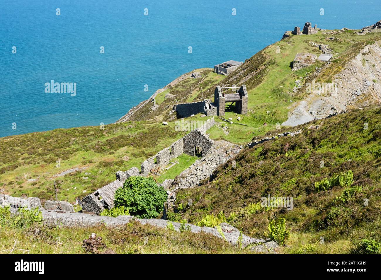 View down to old disused quarry ruins on the north coast. Penmaenmawr ...