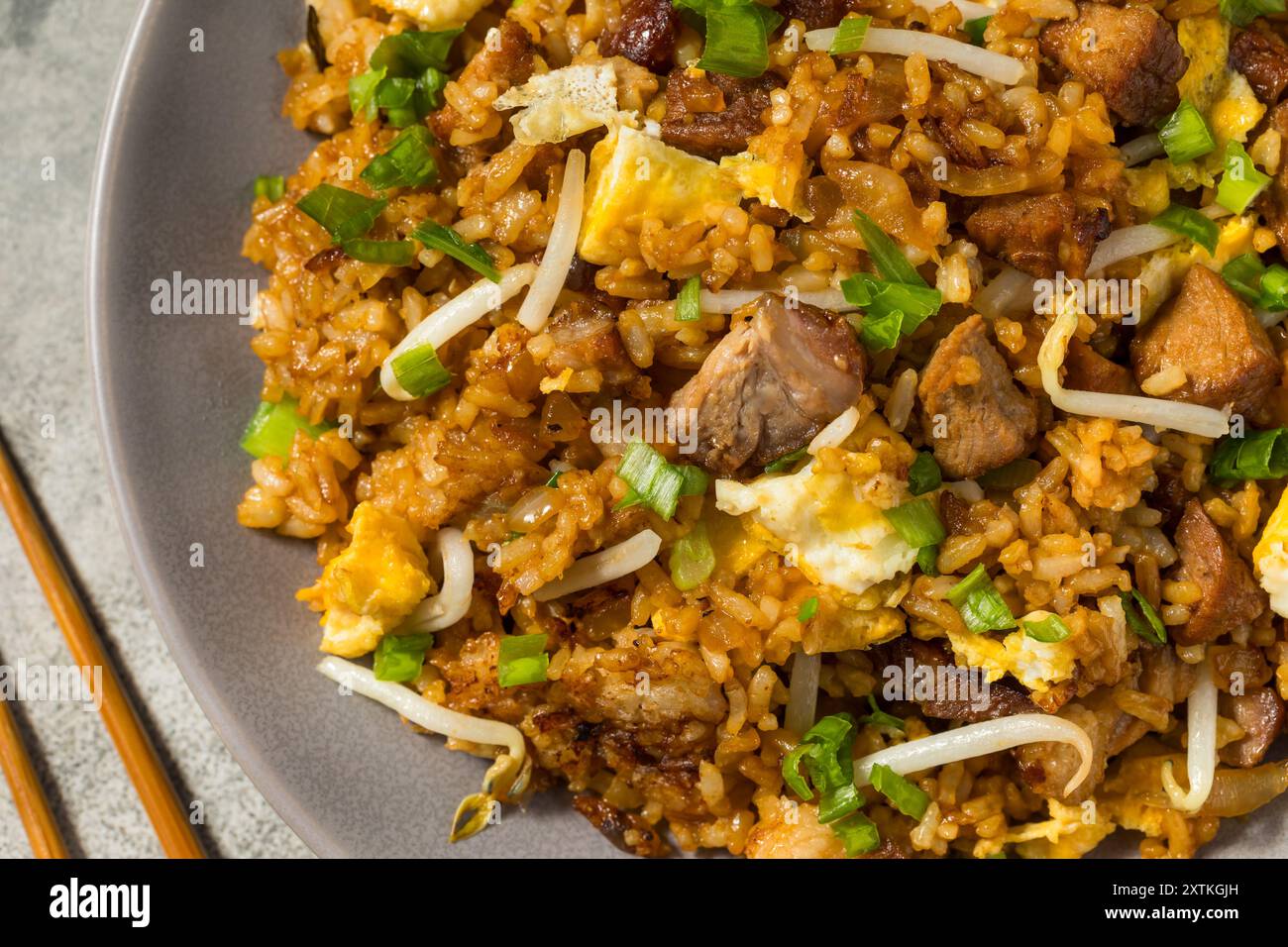 Homemade Char Siu Pork Fried Rice with Egg and Sprouts Stock Photo - Alamy
