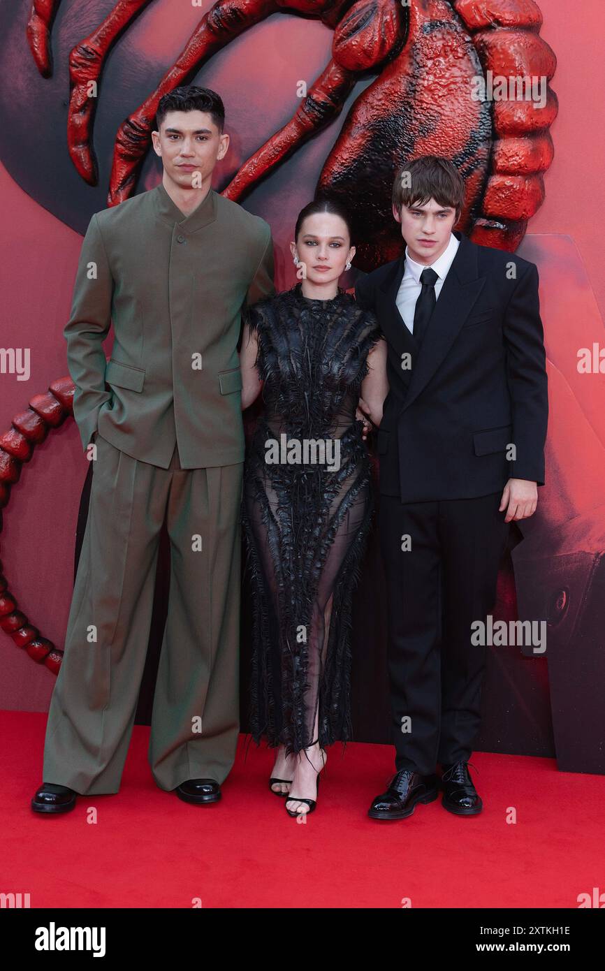 London, UK, August 14, 2024. (L-R) Archie Renaux, Cailee Spaeny and ...