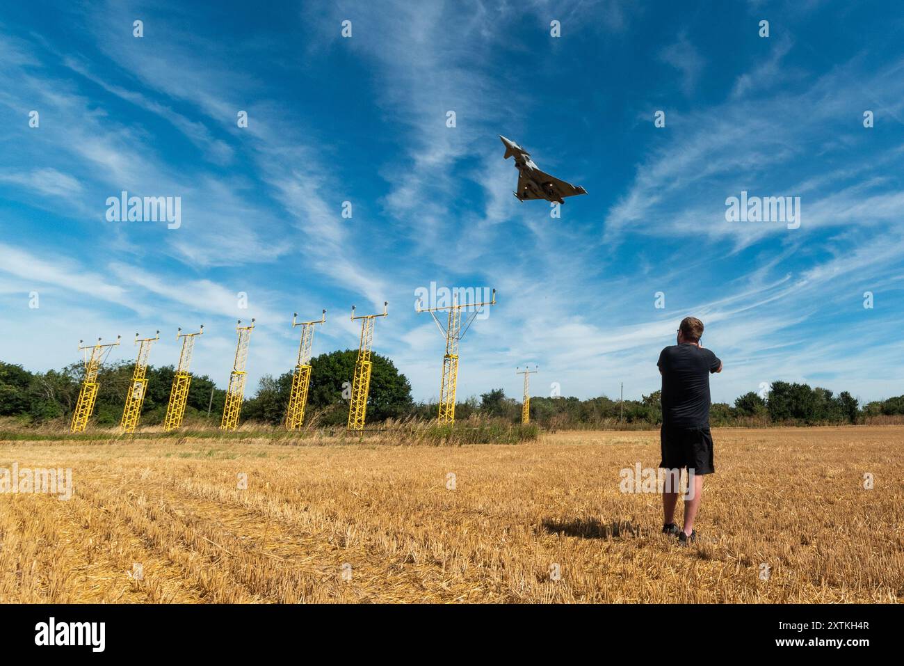 Royal Air Force Eurofighter Typhoon fighter jet plane landing, Southend ...