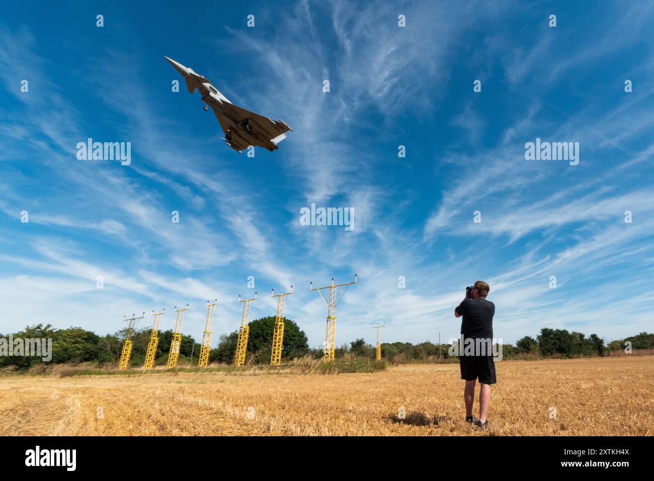 Royal Air Force Eurofighter Typhoon fighter jet plane landing, Southend ...