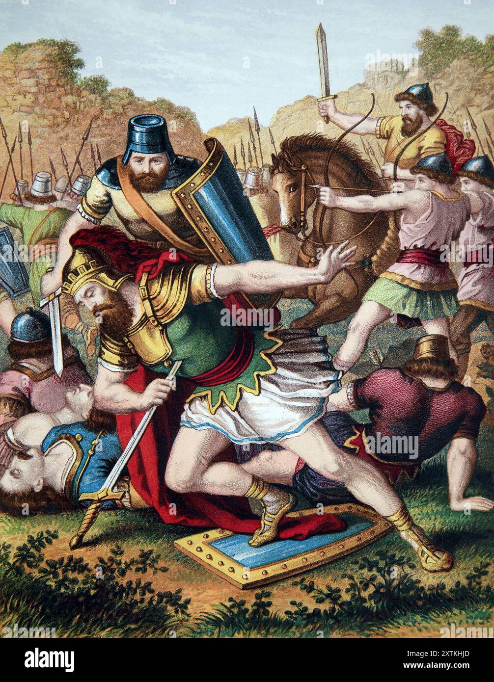 Illustration of the Death of Saul (Samuel) in the Battle against the Philistines King Saul was ...