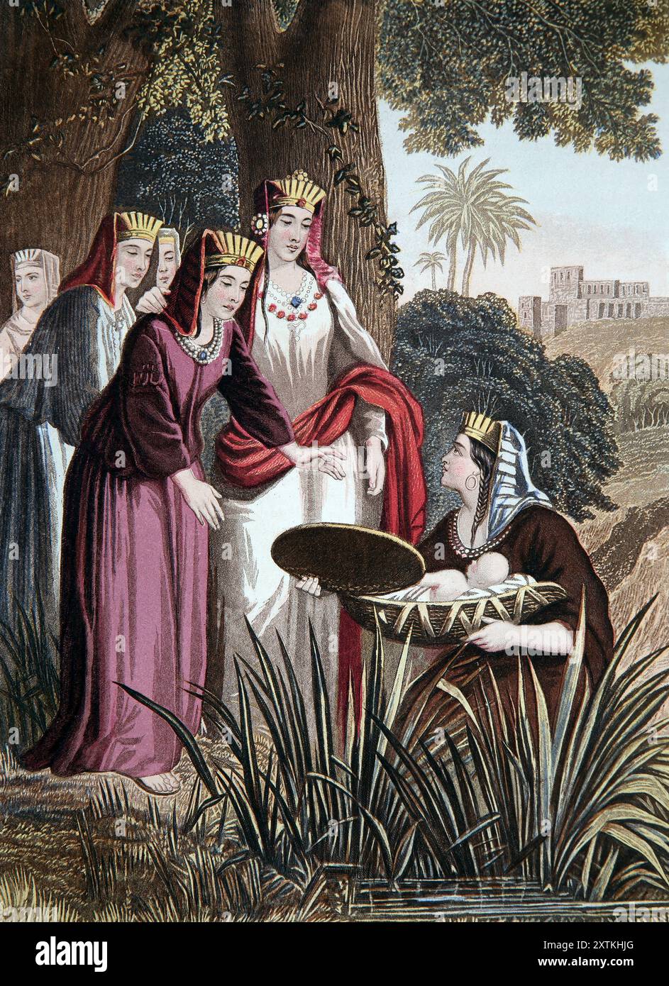 Illustration of the Finding of Moses (Exodus) from Antique 19th Century ...