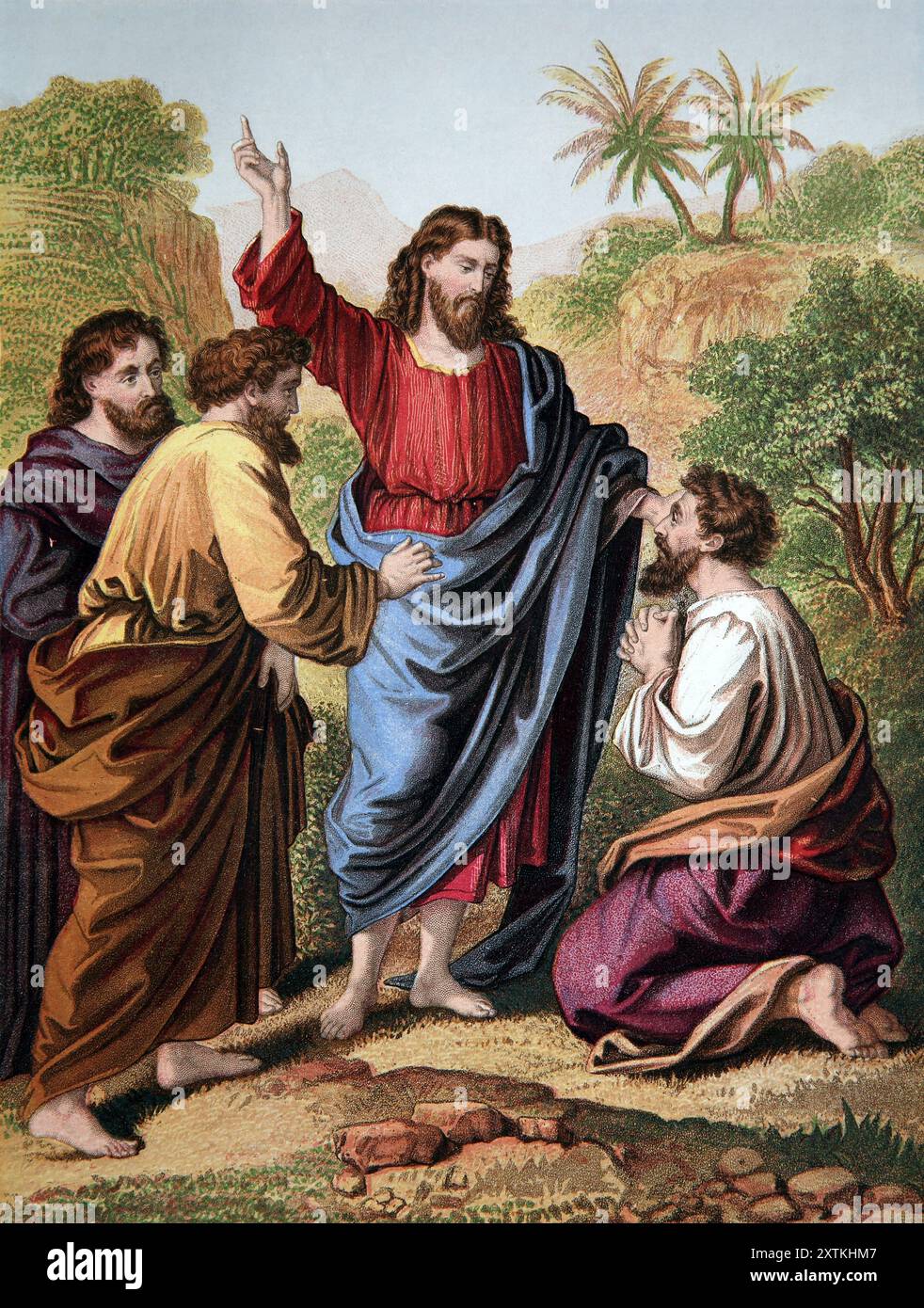 Illustration of Jesus Christ Healed the Deaf man (Mark) from Antique 19th Century Holy ...