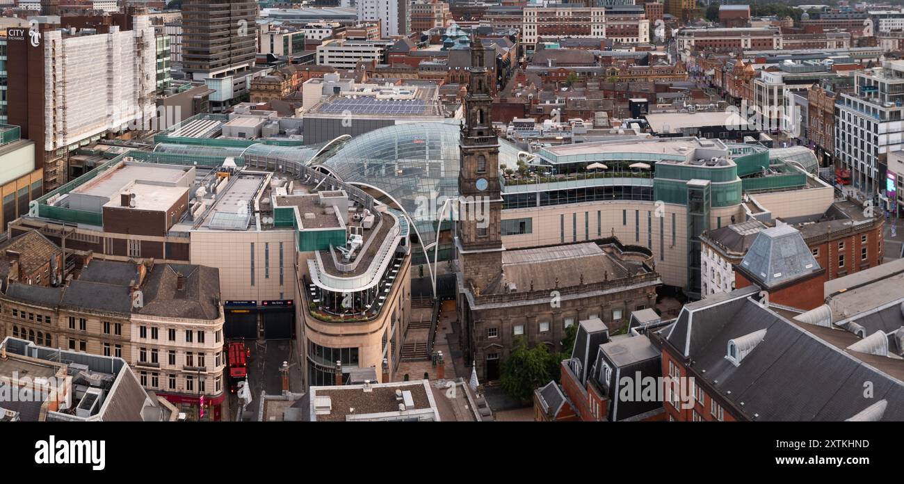 LEEDS, UK - AUGUST 10, 2024. . An aerial view of the glass roof of The ...