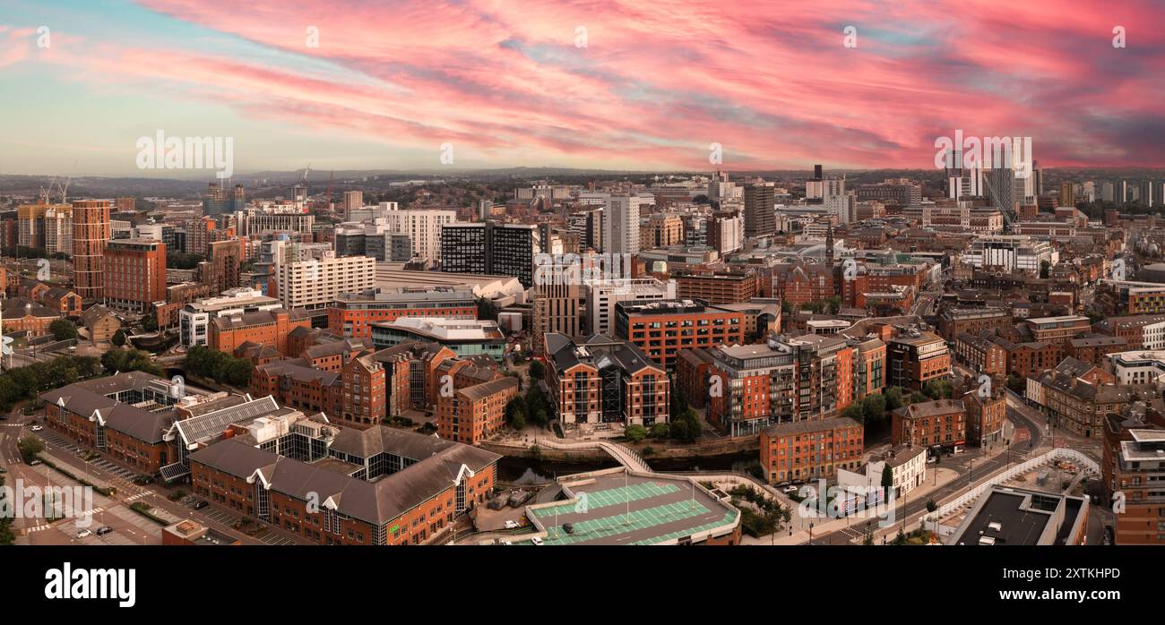 LEEDS, UK - AUGUST 10, 2024. An aerial panoramic view of Leeds ...