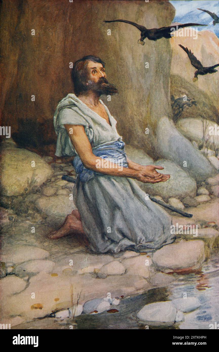 Illustrations of Elijah by the brook being Fed by the Ravens from Antique 19th Century book The ...