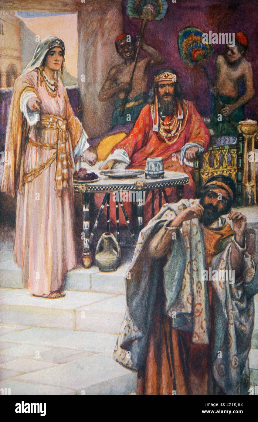 Illustration of Esther Accusing Haman (Esther) - At her Second Banquet ...