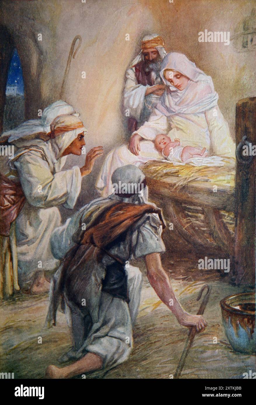 Illustration of the Adoration of the Shepherds (Luke) from Antique 19th ...