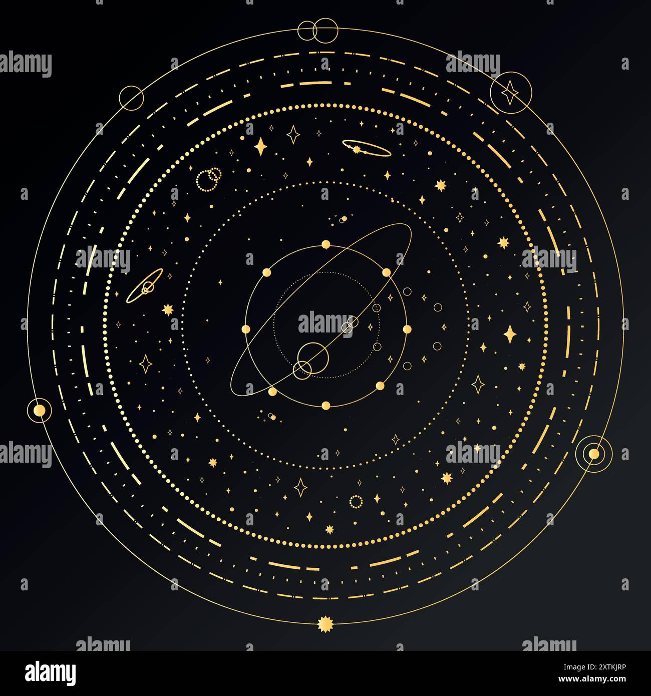 Abstract golden celestial background with orbits and stars. Vector ...