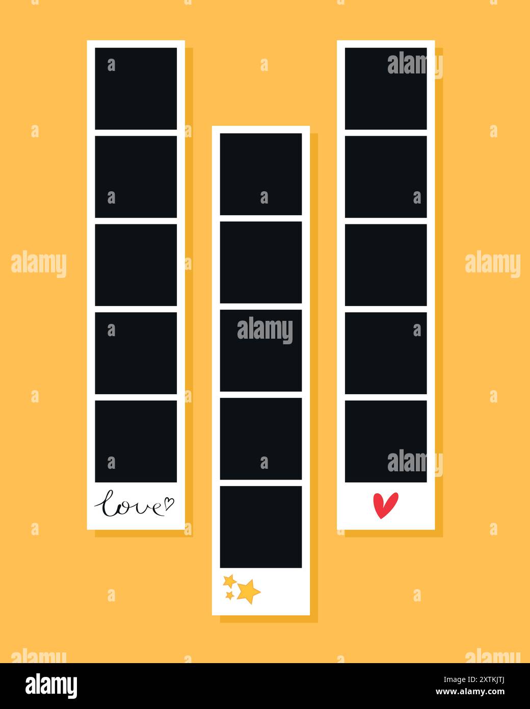 Photo booth picture frames set. Photo strips decorated with red heart ...