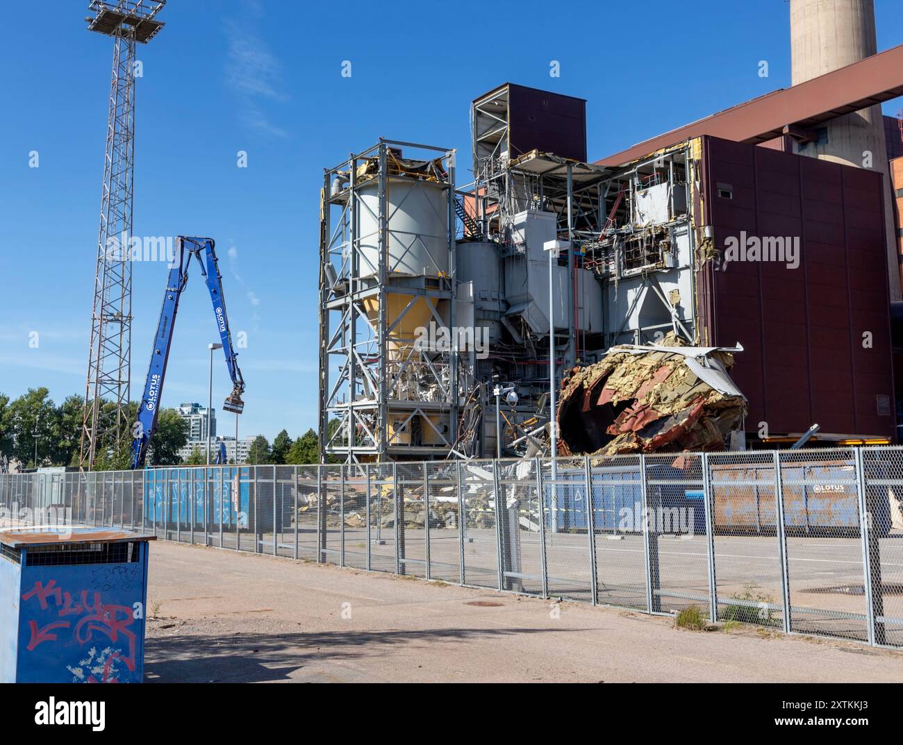 A decommissioned Hanasaari power plant building being demolished in ...