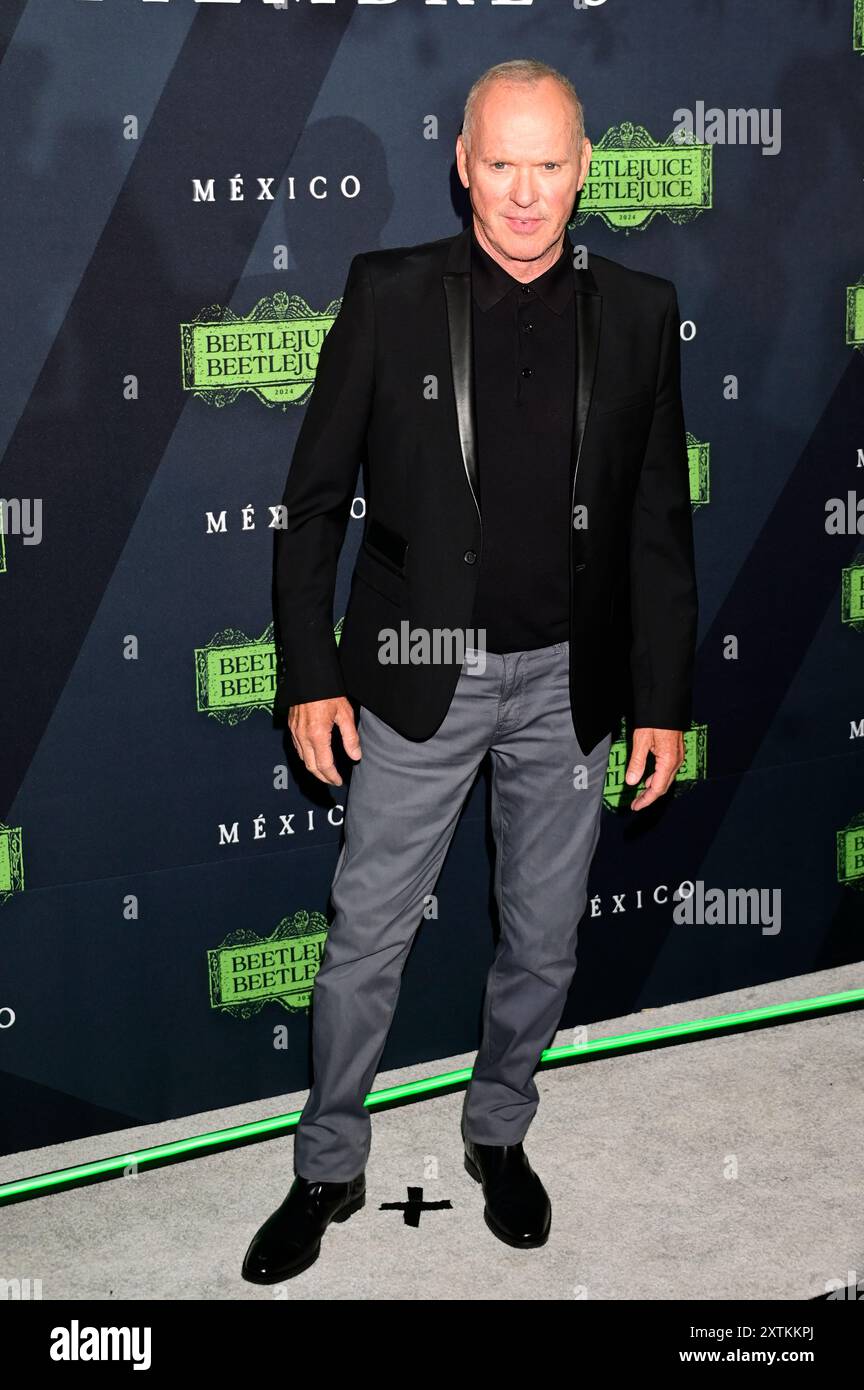 Mexico City, Mexico. 14th Aug, 2024. American actor Michael Keaton is ...