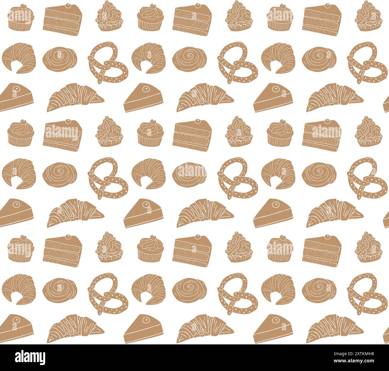 Vector seamless pattern of hand drawn sketch doodle bakery pies ...