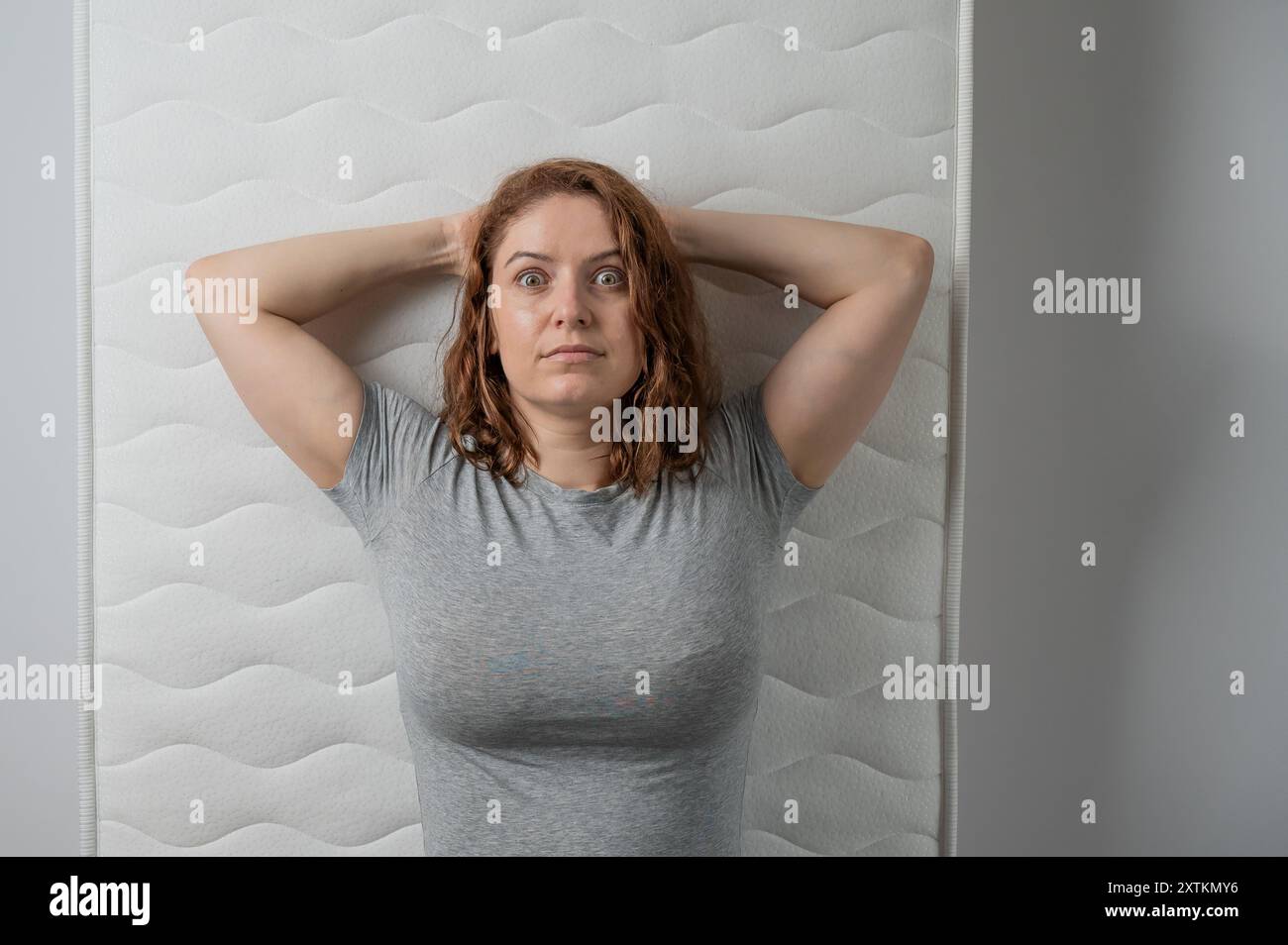 Top view of Caucasian woman suffering from insomnia Stock Photo - Alamy