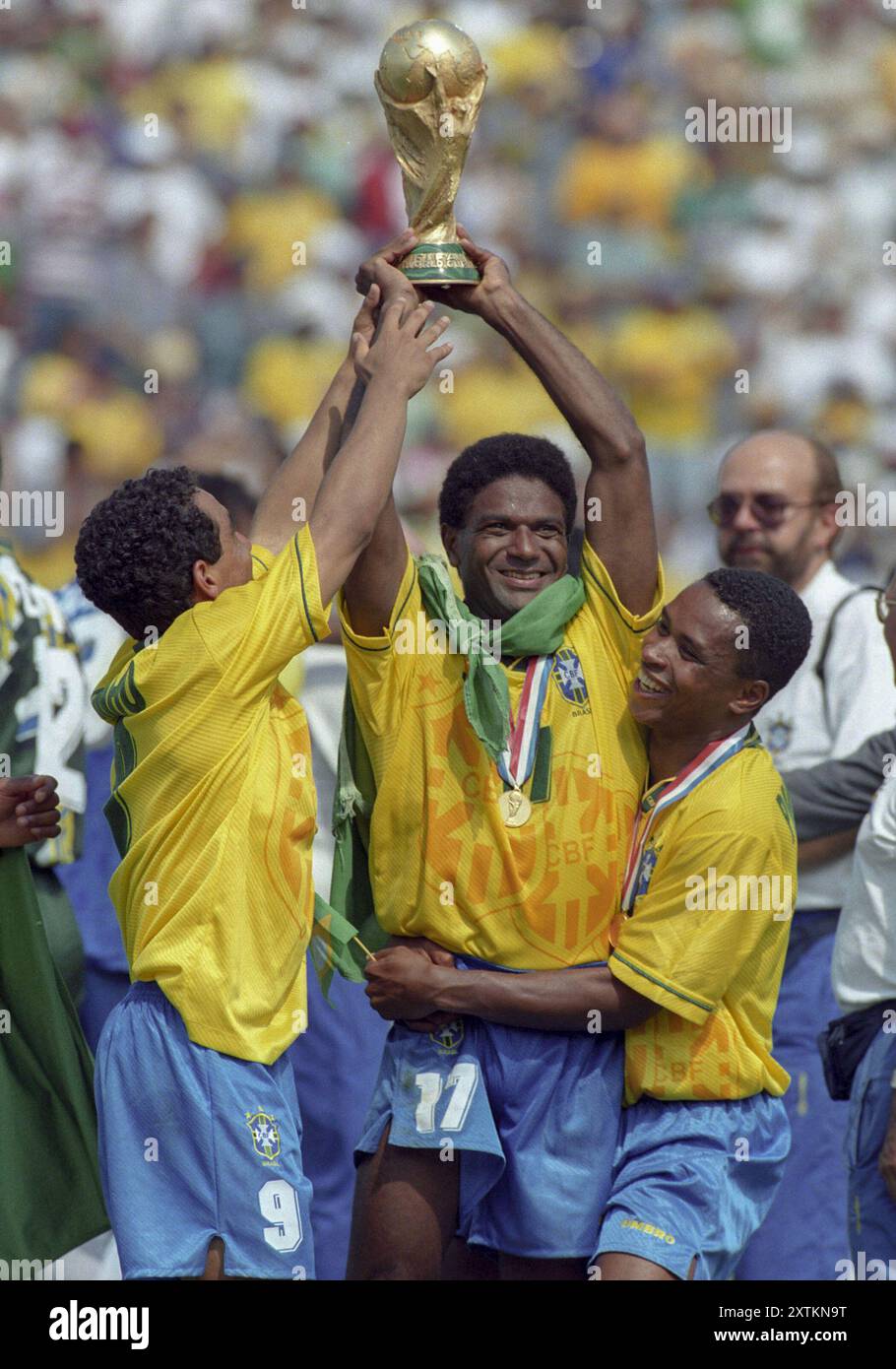 Brazil champions 1994 World Cup, Mazinho with the trophy, Zinho left ...