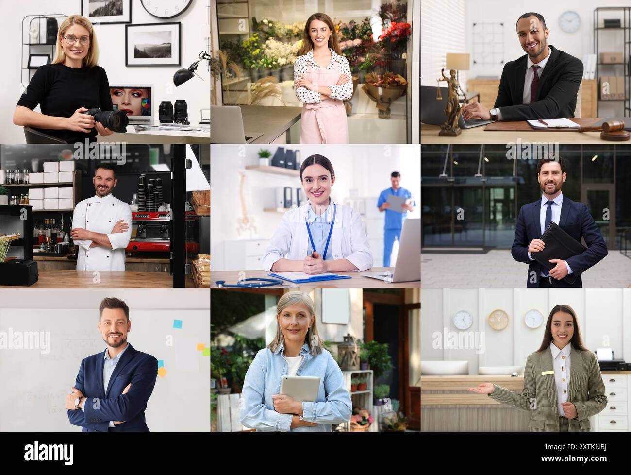 Confident people of different occupations, collage of portraits Stock ...