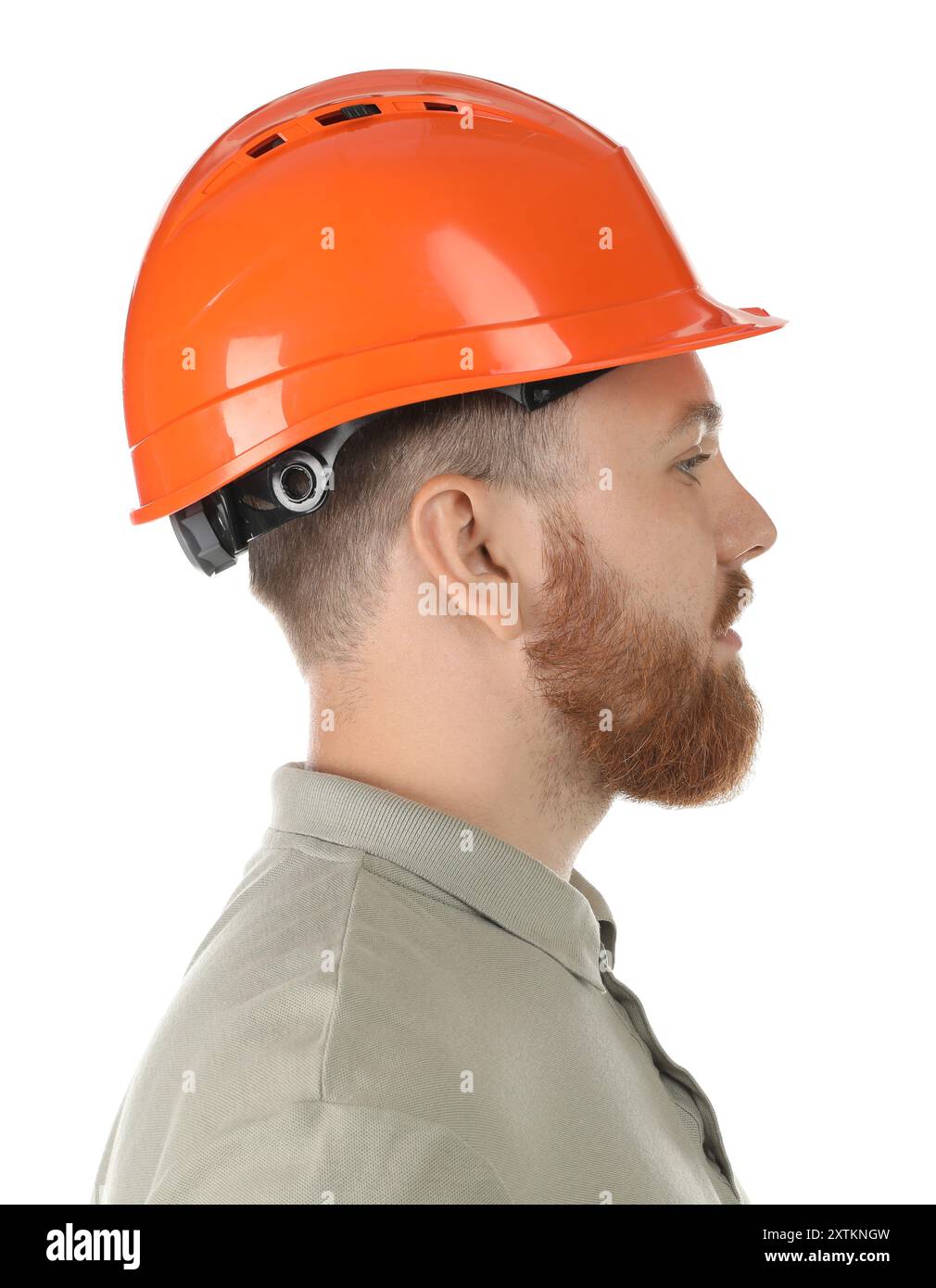 Engineer in hard hat on white background Stock Photo - Alamy