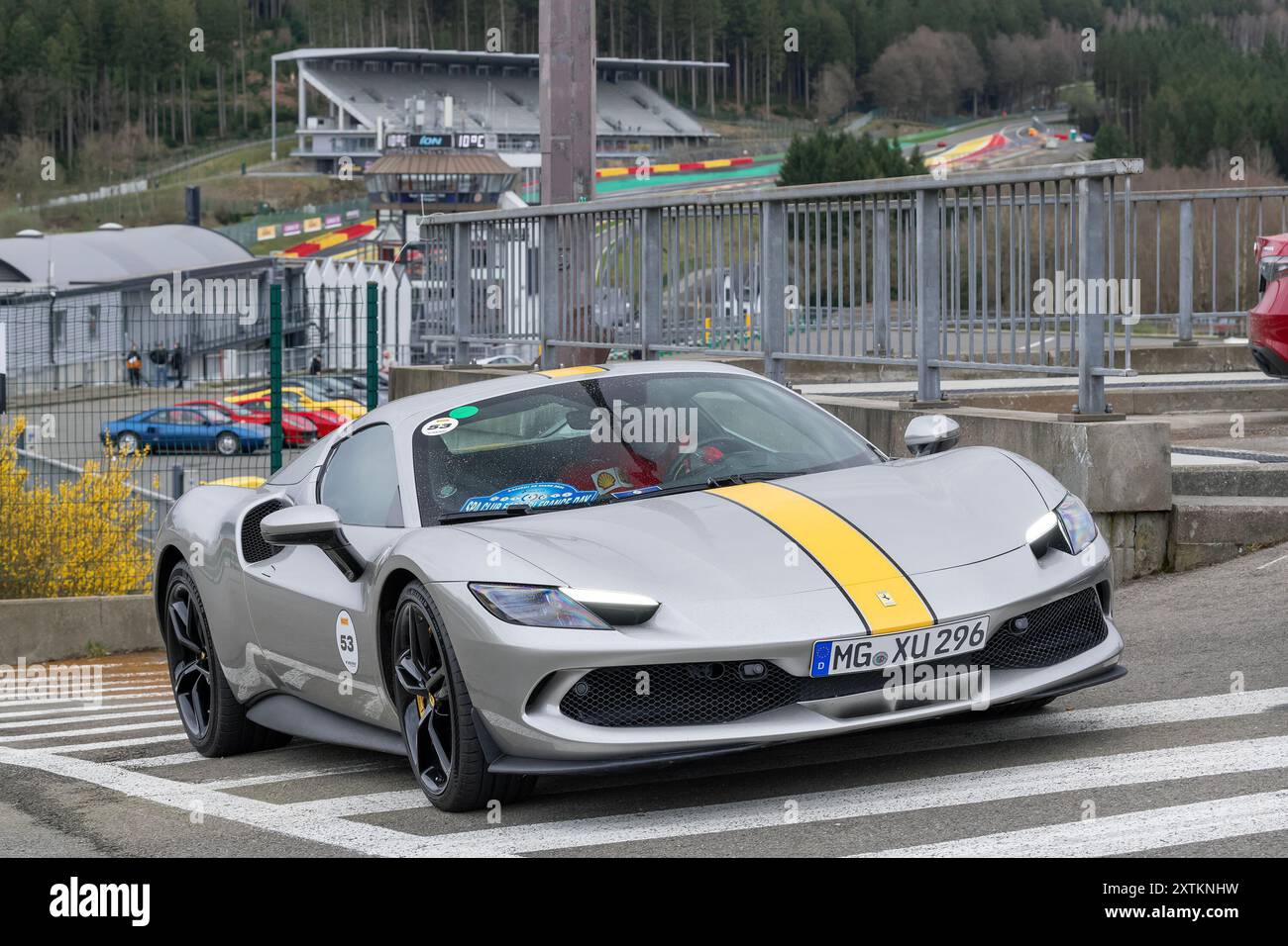 Spa-Francorchamps, Belgium - View on a grey Ferrari 296 GTS parked on a ...