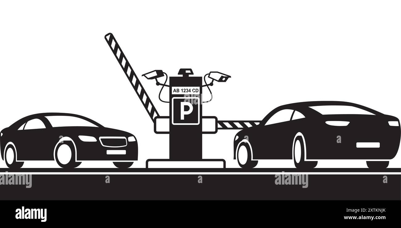 Plate recognition cameras at exit of car parking – vector illustration ...