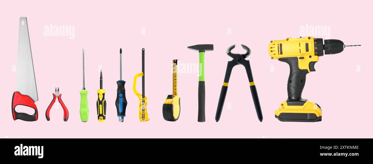 Construction tools on pink hi-res stock photography and images - Alamy