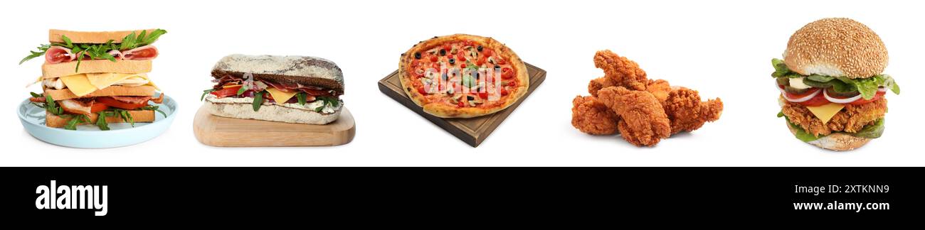Collage with different tasty fast food on white background Stock Photo ...