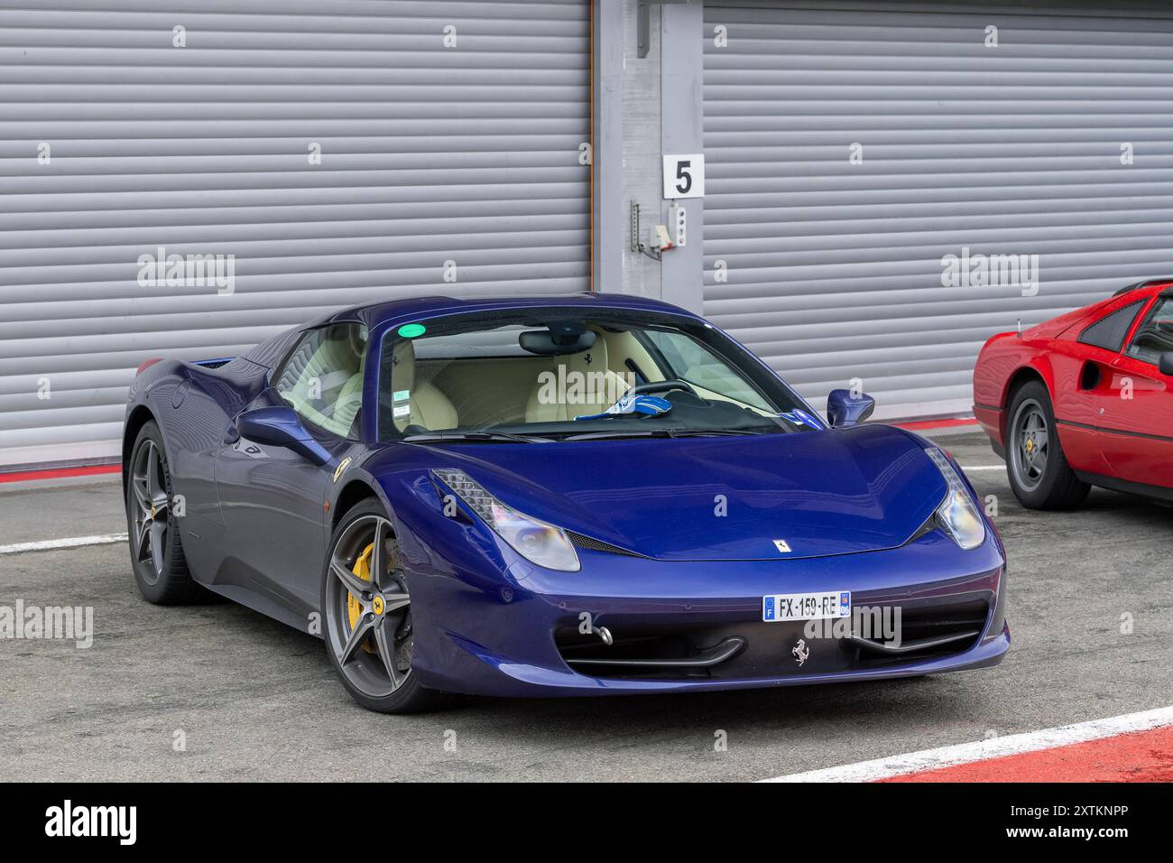 Spa-Francorchamps, Belgium - View on a blue Ferrari 458 Spider parked on a parking lot Stock ...