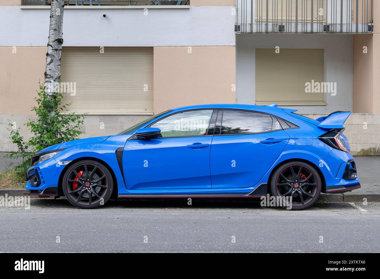 Nancy, France - View on a blue Honda Civic Type R parked on a street ...