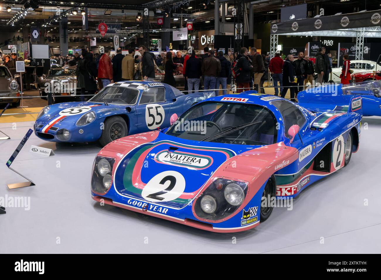 Paris, France - Rétromobile 2023. View on a blue and pink 1977 Inaltera ...