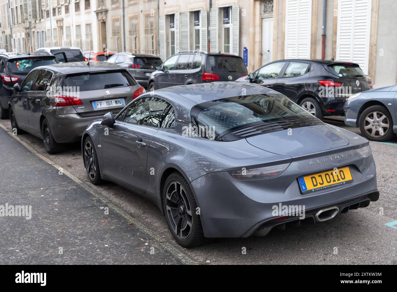 Nancy, France - View on a grey Alpine A110 parked on a street Stock ...