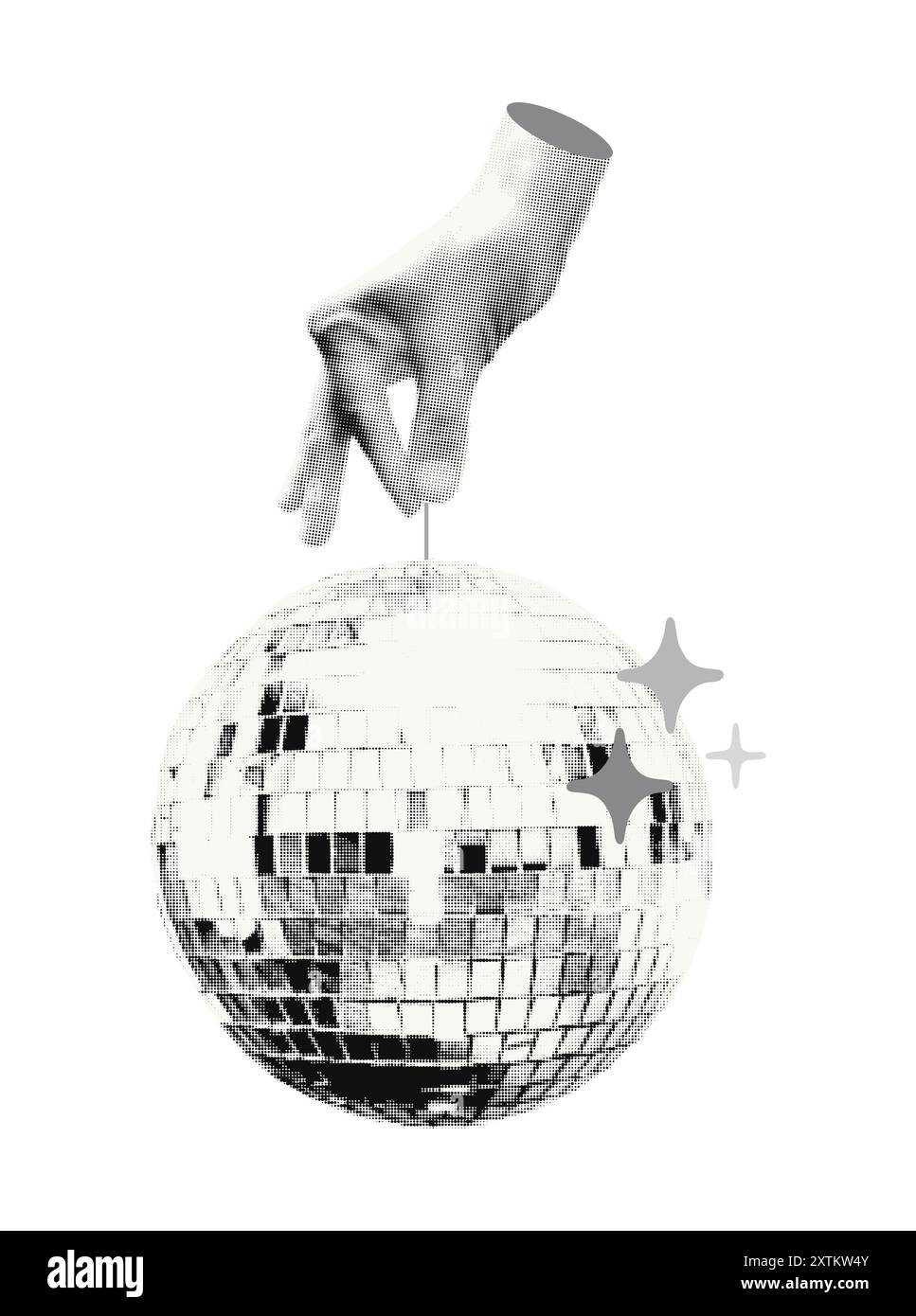 Halftone hand holding disco ball collage vector illustration Stock ...