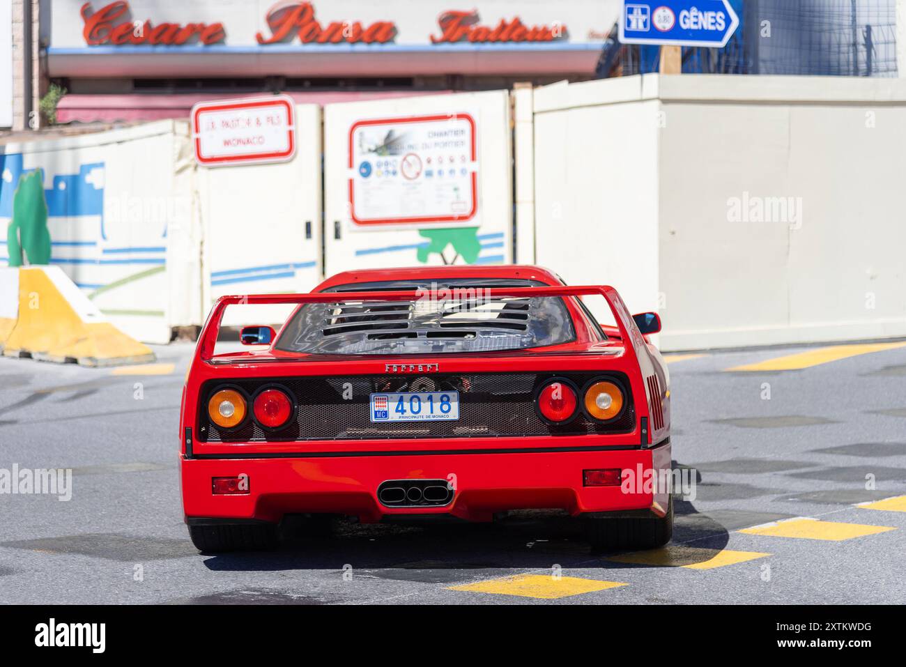 Monte Carlo, Monaco - View on a red Ferrari F40 driving on the road in ...