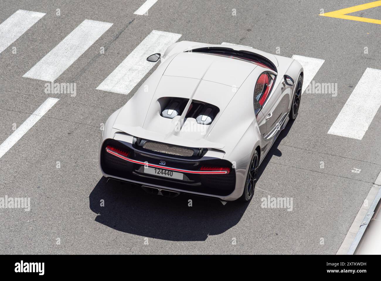 Monte Carlo, Monaco -View on a grey Bugatti Chiron driving on the road ...