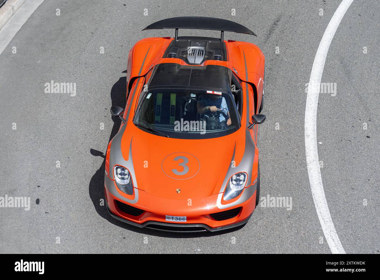 Monte Carlo, Monaco - View on an orange Porsche 918 Spyder Weissach ...