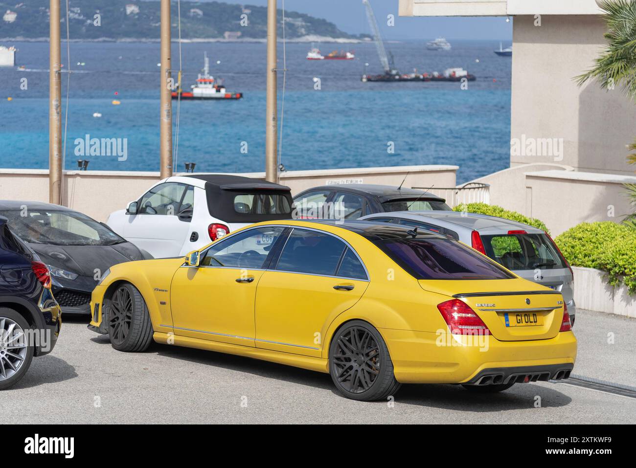Monte Carlo, Monaco - View on a yellow matte Mercedes-Benz Brabus S B63 ...