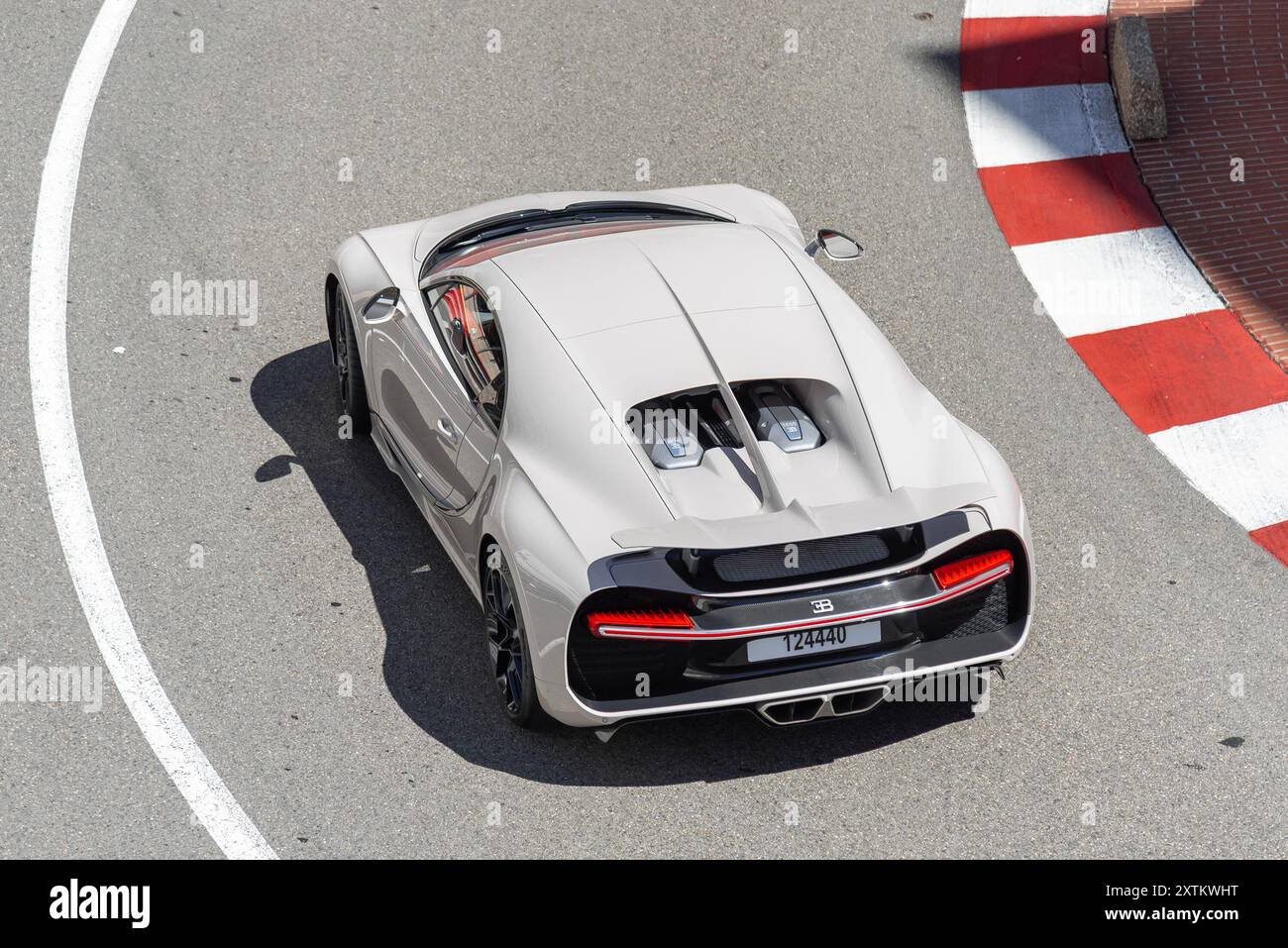 Monte Carlo, Monaco -View on a grey Bugatti Chiron driving on the road ...