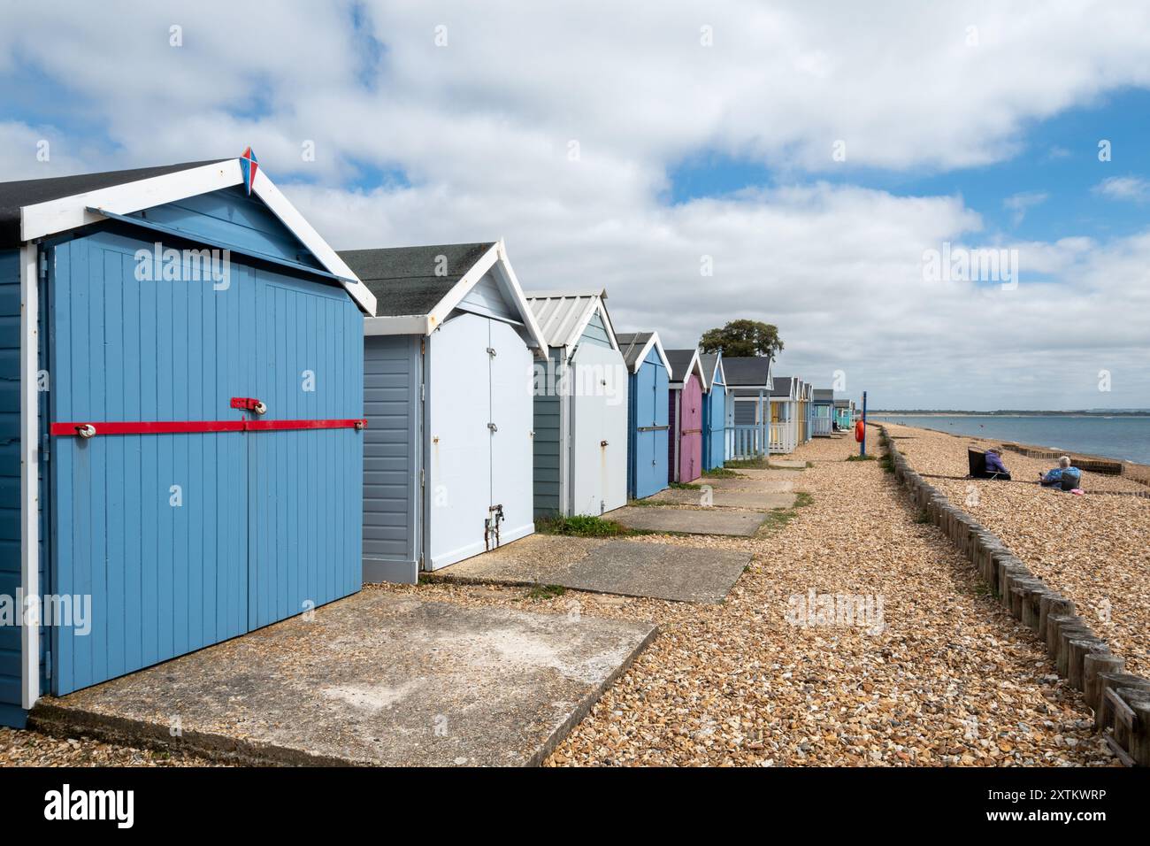 Colourful beach huts at Calshot, Hampshire, England, UK. Seaside view ...