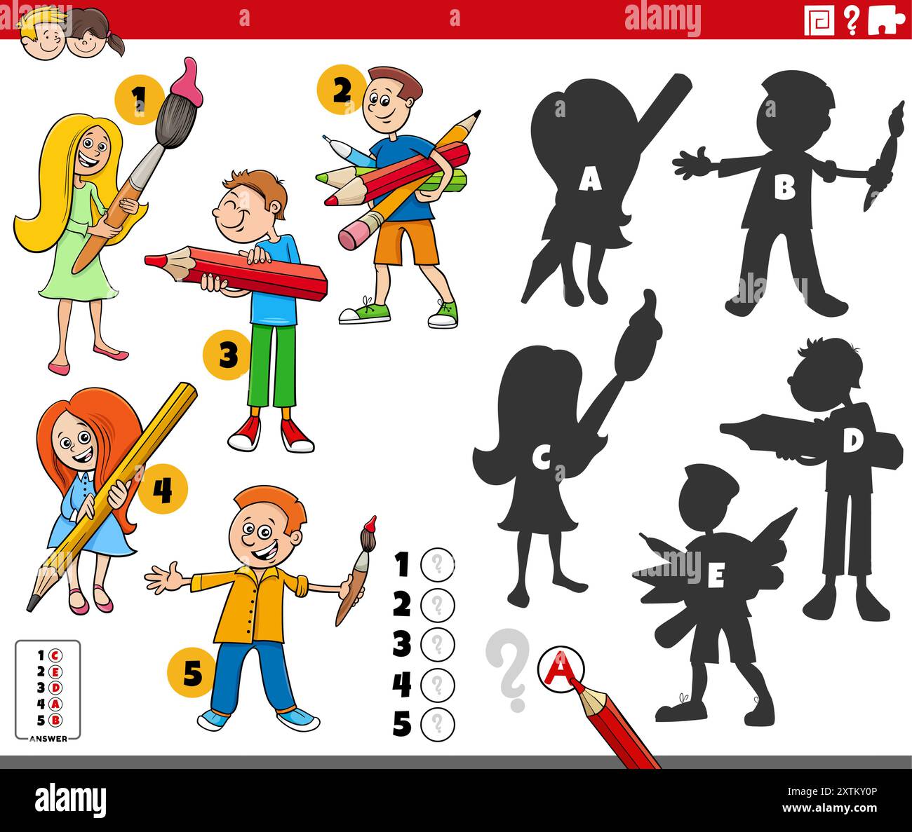 Cartoon illustration of finding the right shadows to the pictures ...