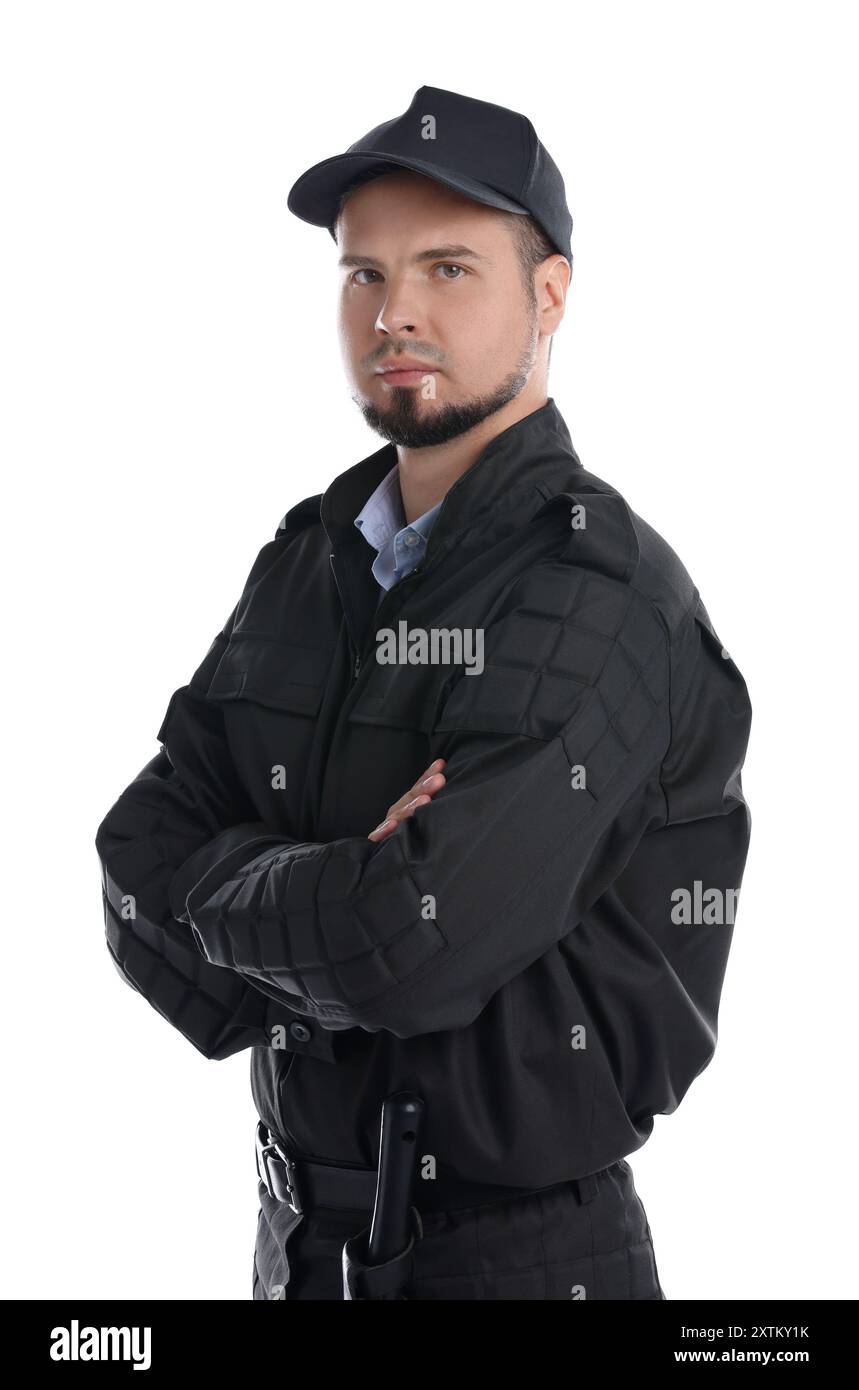 Young security guard in uniform isolated on white Stock Photo - Alamy