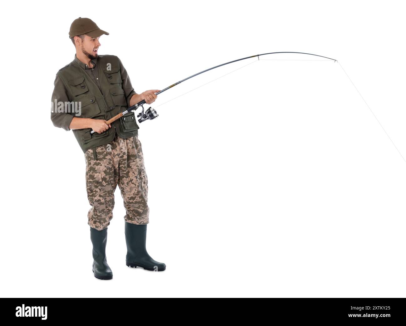 Young man fisherman catching Cut Out Stock Images & Pictures - Alamy