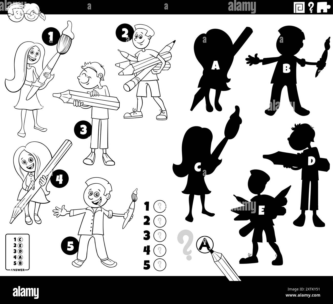 Cartoon illustration of finding the right shadows to the pictures ...