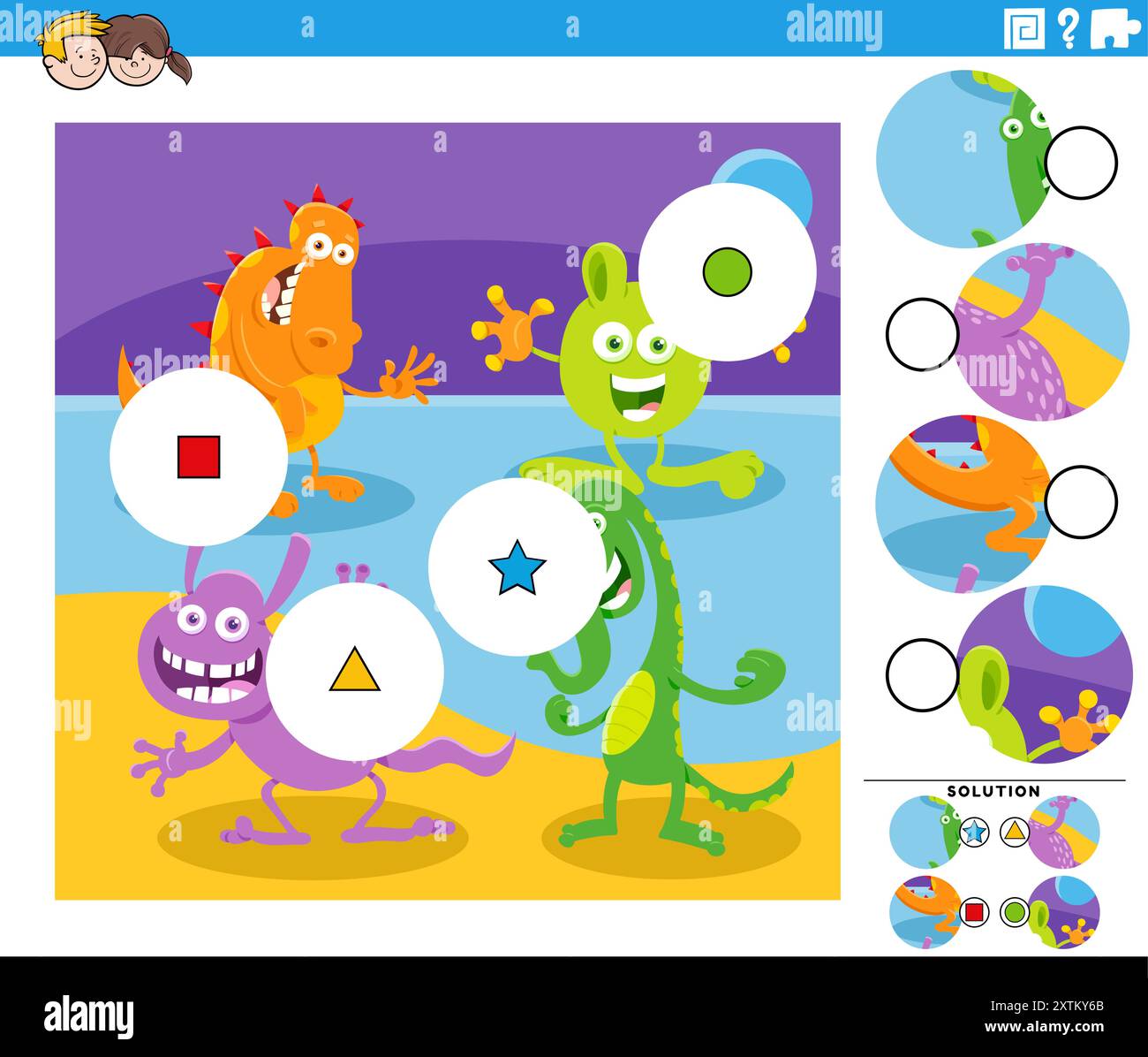 Cartoon illustration of educational match the pieces jigsaw puzzle game ...