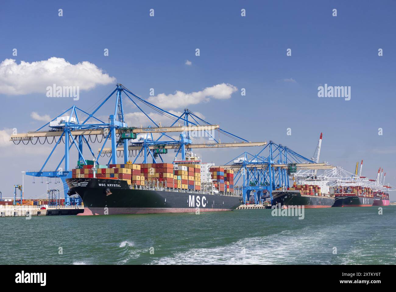 Le Havre, France - View on container ships alongside at port of Le ...