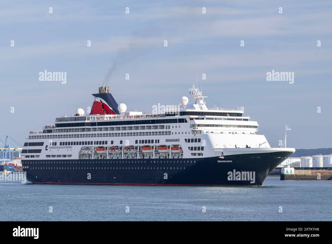 Le Havre, France - View on the cruise ship RENAISSANCE leaving the port ...