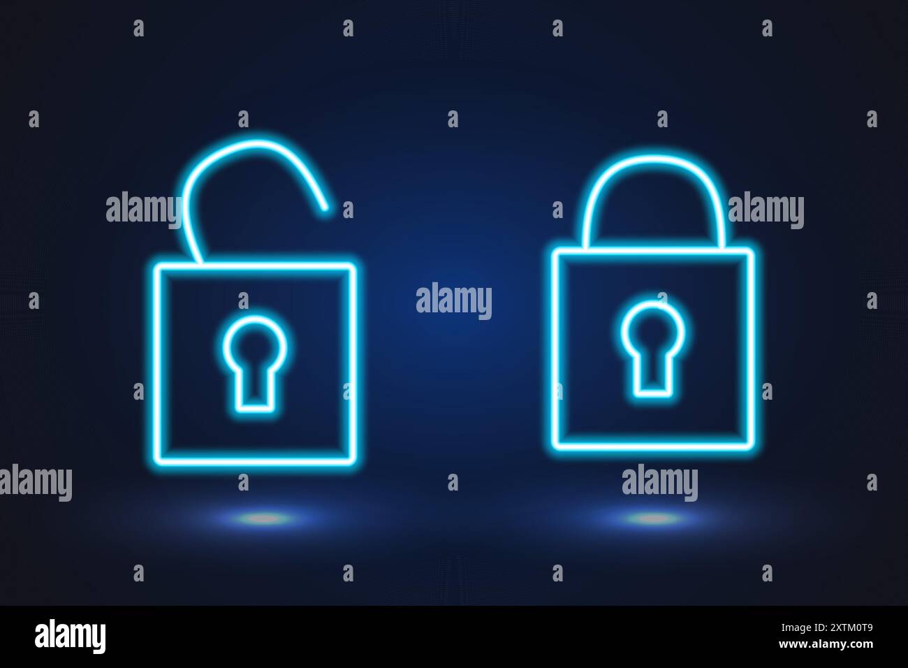 Icon neon, luminous lock blue open and closed set . Vector illustration ...