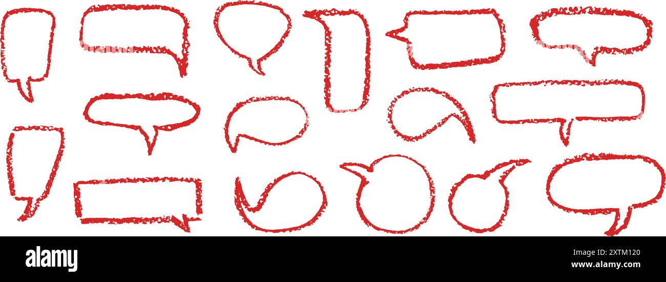 Set of speech bubbles drawn by crayon pencil. Collection of hand drawn ...
