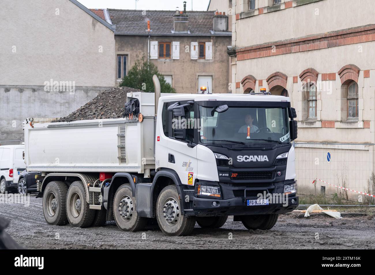 Nancy, France - View on a white dump truck Scania P410 XT for ...
