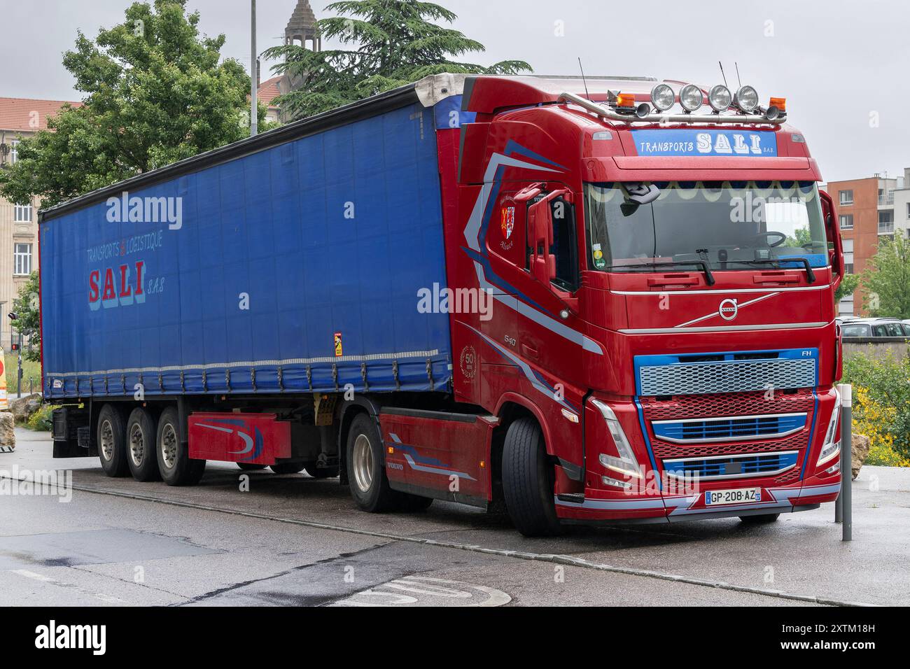 Nancy, France - View on a red and blue truck Volvo FH 540 parked in a ...