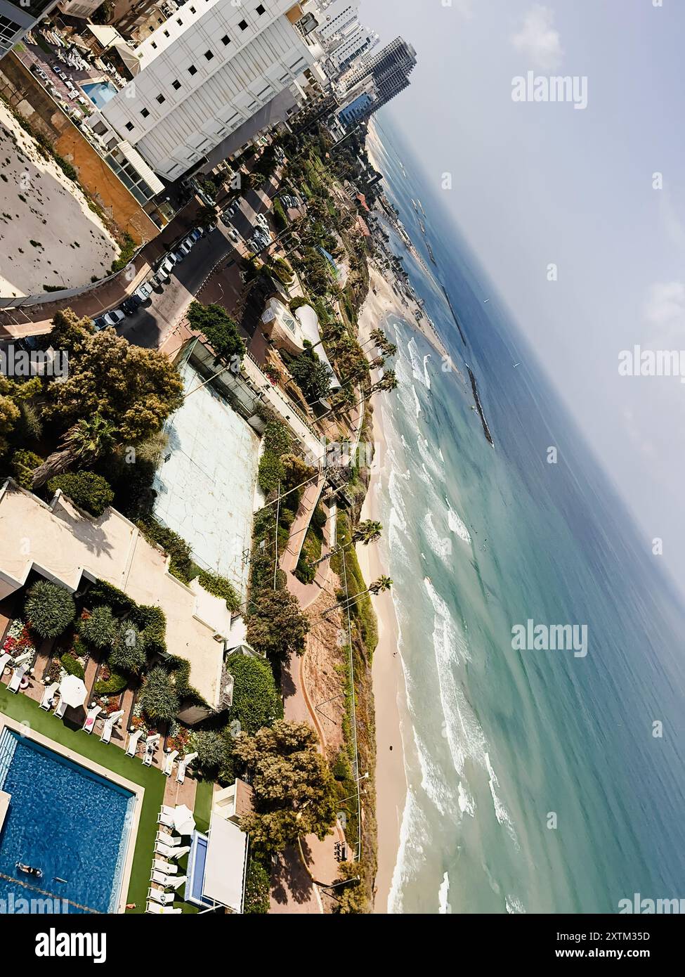 View from a hotel window of the coastline in Netanya, Israel Stock ...